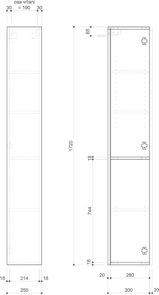 Sapho Sapho, ESPACE skříňka 25x172x32cm, 1x dvířka, levá/pravá, dub Alabama, ESC120-2222