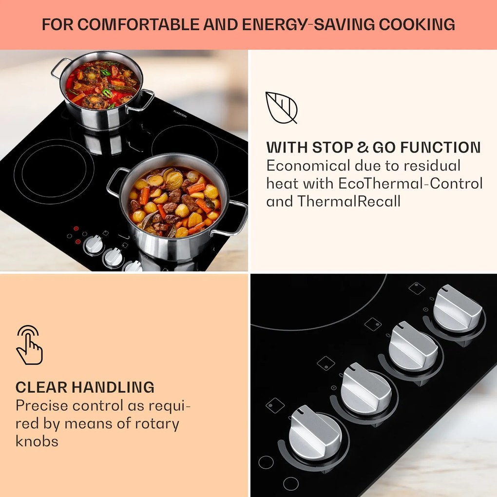 Klarstein EasyCook, sklokeramická varná deska, 6100 W, otočný regulátor, černá