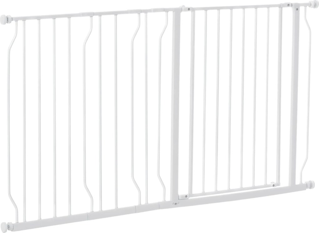 PawHut Dveřní Ochrana Schodů s 10/20 cm Prodloužením – Bez Vrtání, Zábrana pro Šířky 75-145 cm, Otočná Oběma Směry, Ocelová Bílá | Aosom