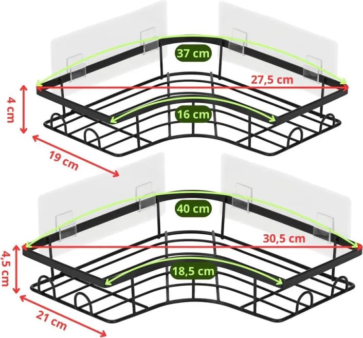 Rohové poličky do koupelny 2ks SPRINGOS HA7545 černá