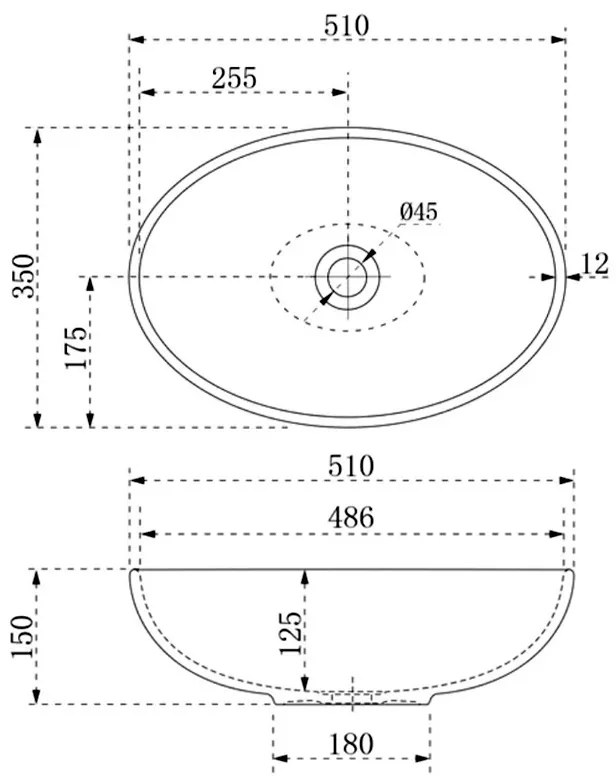BPS-koupelny Skleněné umyvadlo na desku HYD-BRT3-BL-PL-510 51x35 cm, platina lesk