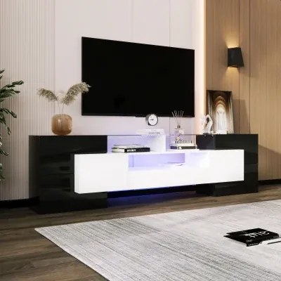 Aosom Moderní TV skříňka vysoký lesk s LED osvětlením a skleněným povrchem, černá a bílá