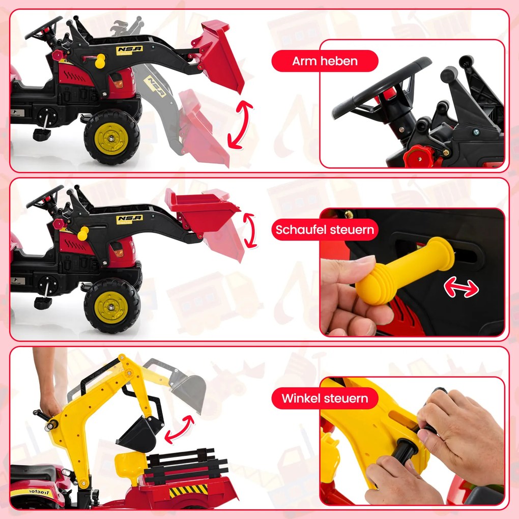 Costway 3-in-1 Rypadlo s pojezdem pro děti Buldozer s 6 koly Odnímatelný přívěs