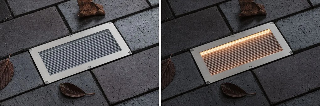 P 95745 Solární LED zemní svítidlo Sorea soumrakový senzor IP67 hranaté 200x100mm 2200K 0,3W 3,7V kov kartáčovaný ABS/polykarbonát/ocel - PAULMANN