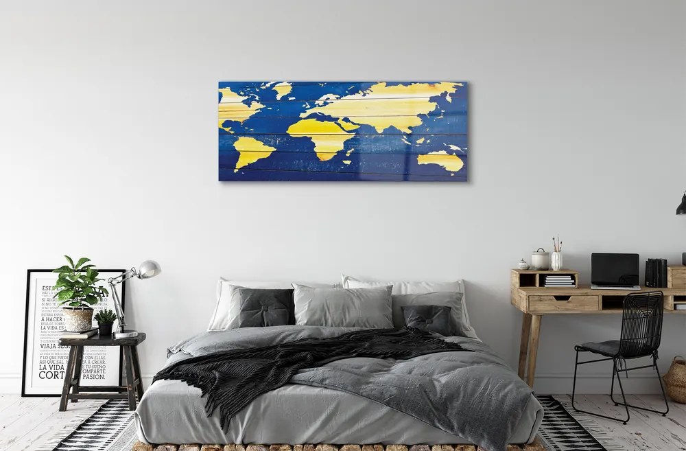 akrylový obraz Map na modré desky 120x60 cm