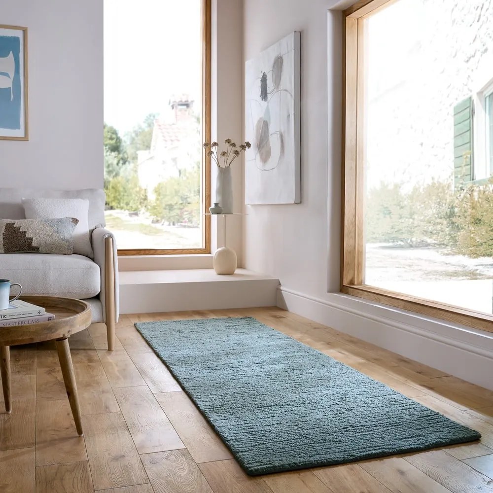 Šedomodrý ručně tkaný vlněný běhoun 80x230 cm Harris Boucle – Flair Rugs