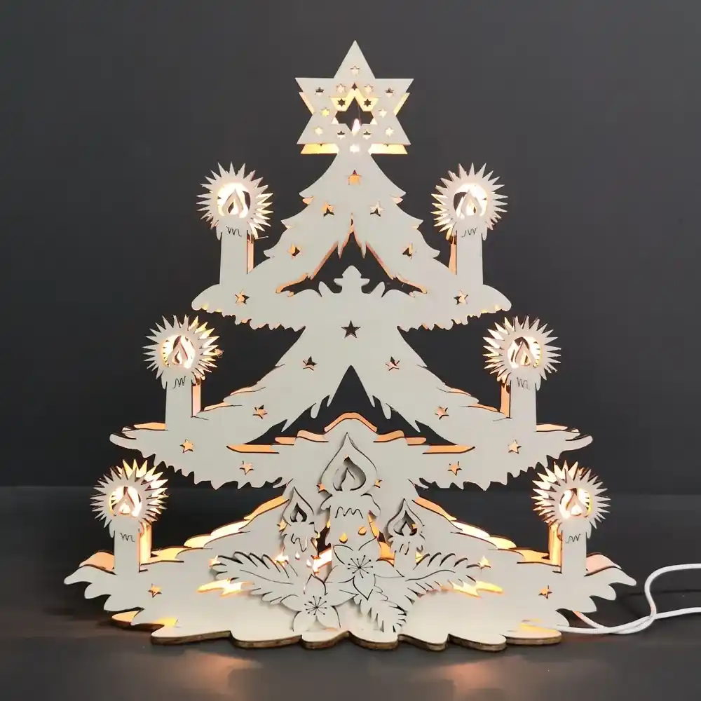 AMADEA Dřevěný svítící portál strom vánoční, 29x29x10 cm | BIANO