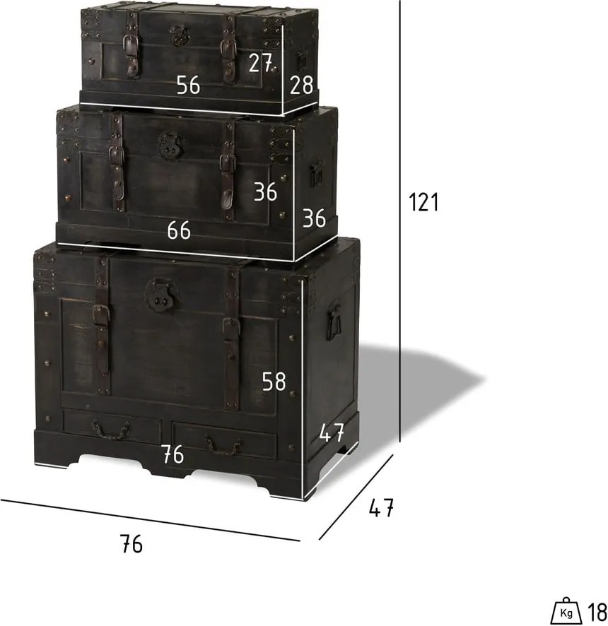 Sada 3 dřevěných dekorativních truhlic Furnhouse Trunks Straight