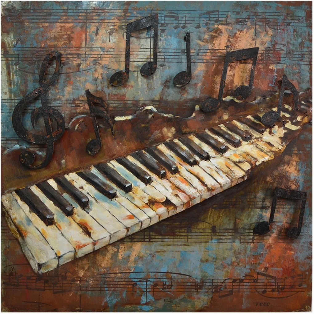 Kovový obraz na zeď Piano - 80*80*4.5 cm