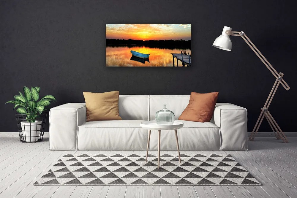 Obraz na plátně Loďka Most Jezero Krajina 120x60 cm