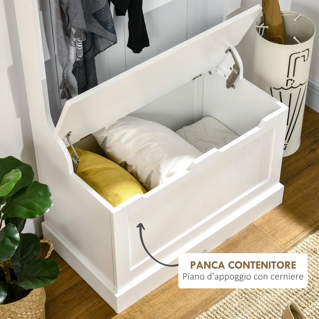 HOMCOM Moderní 3-in-1 volně stojící stojan na kabáty s 4 háčky, úložná lavice a ramínko na kabáty, úsporný vstup, chodba, nábytek do ložnice z dřeva,…