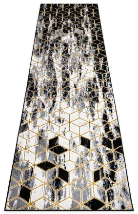 Dywany Luszczow Kusový koberec, Běhoun GLOSS moderni 409A 82 Krychle černý / šedá / zlato Rozměr koberce: 80 x 200 cm