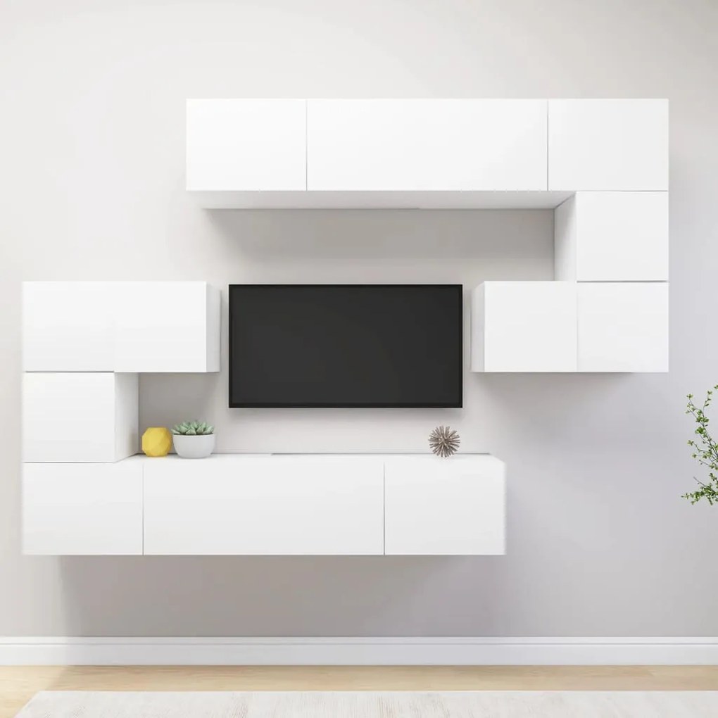 8dílný set TV skříněk bílý kompozitní dřevo 3078723