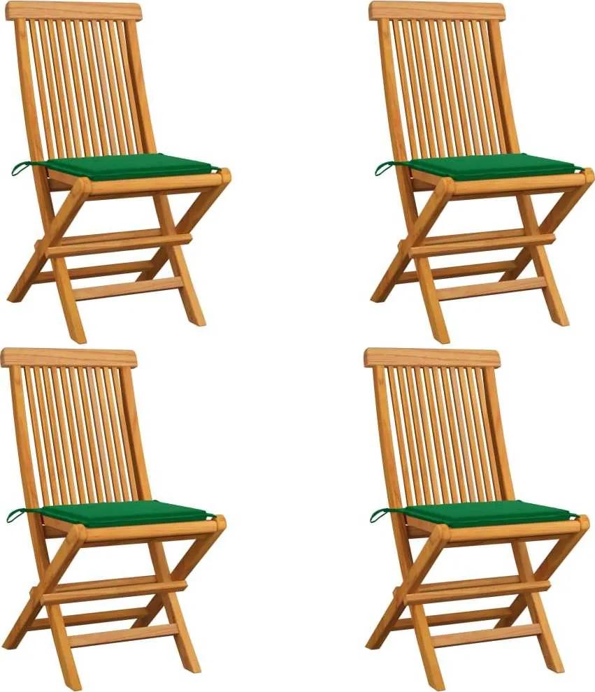 vidaXL Zahradní židle s mi poduškami 4 ks masivní teak [3062570] Barva: Zelená