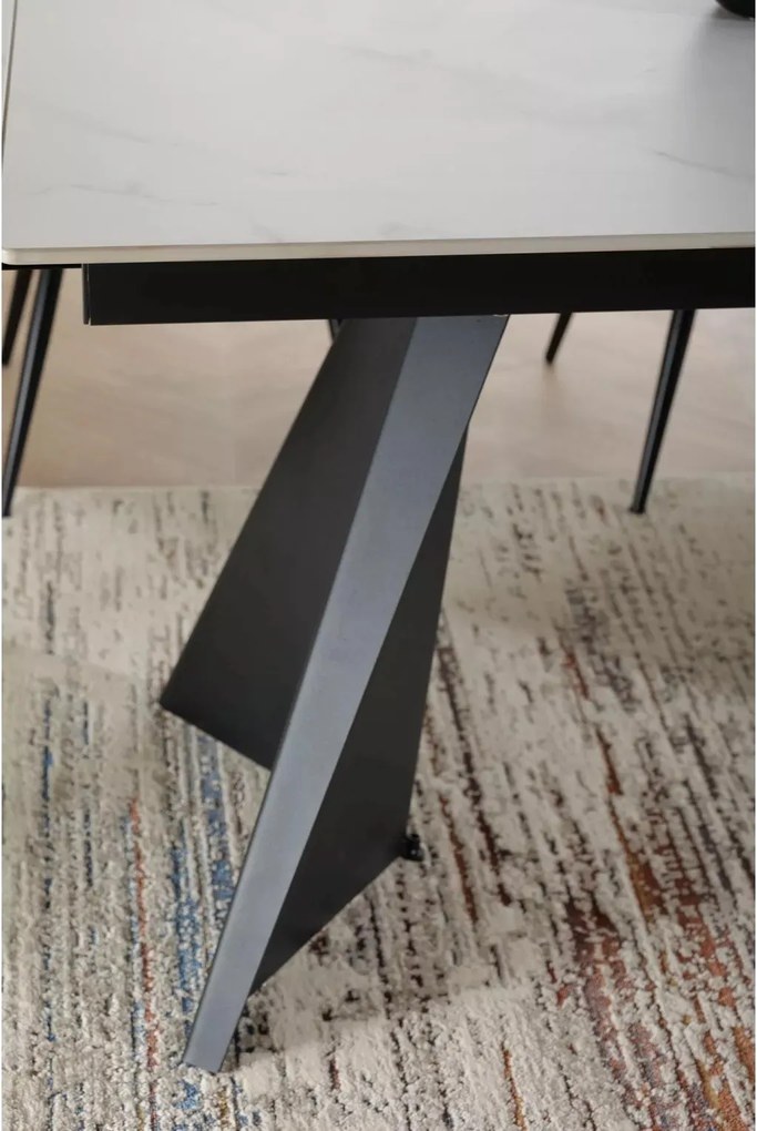 Jídelní rozkládací stůl Laconi 160/220 cm keramika bílý mramor/černý