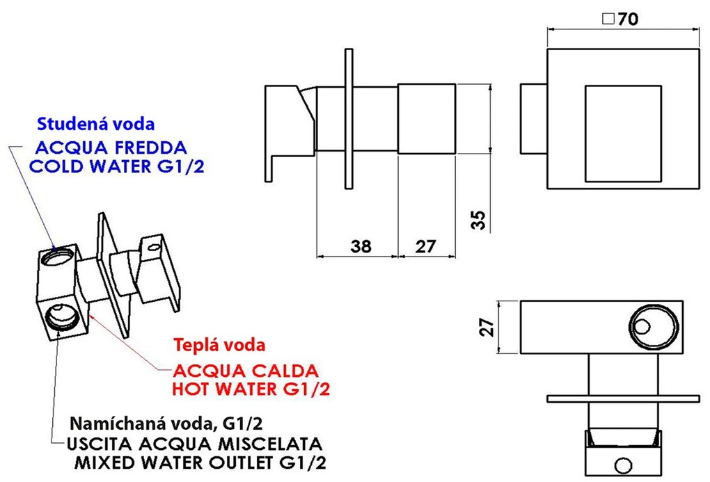 Sapho Sapho, LATUS podomítková baterie s bidetovou sprškou Latus, hranatá, 1102-40-01