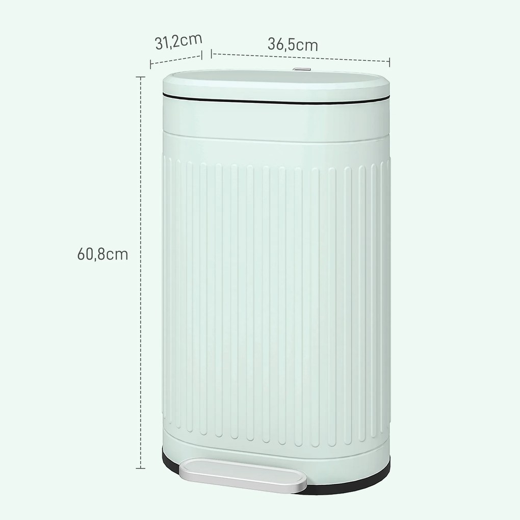HOMCOM Koš na odpadky 30 l pedálový koš s víkem nožní pedál vyjímatelný vnitřní koš s funkcí soft-close 36,5 x 31,2 x 60,8 cm, zelený