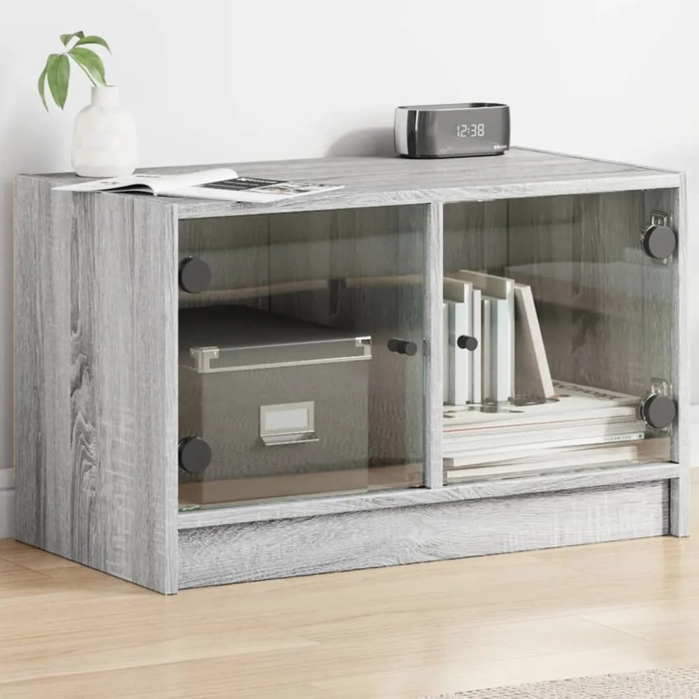Tv Skříňka Se Skleněnými Dvířky Šedá Sonoma 68X37X42 Cm - dub sonoma