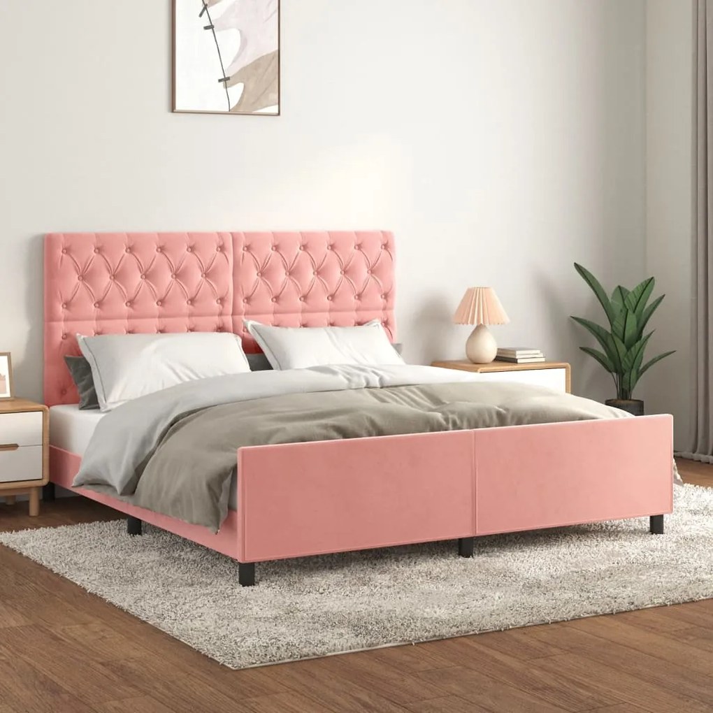 Rám postele s čelem růžový 160x200 cm samet 3125951