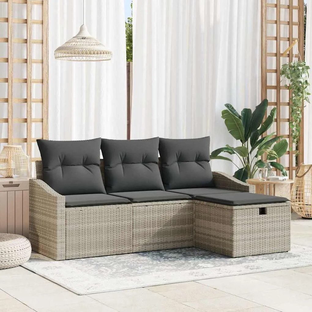 Set pohovek 4 ks Světle šedá polyratan 3359251
