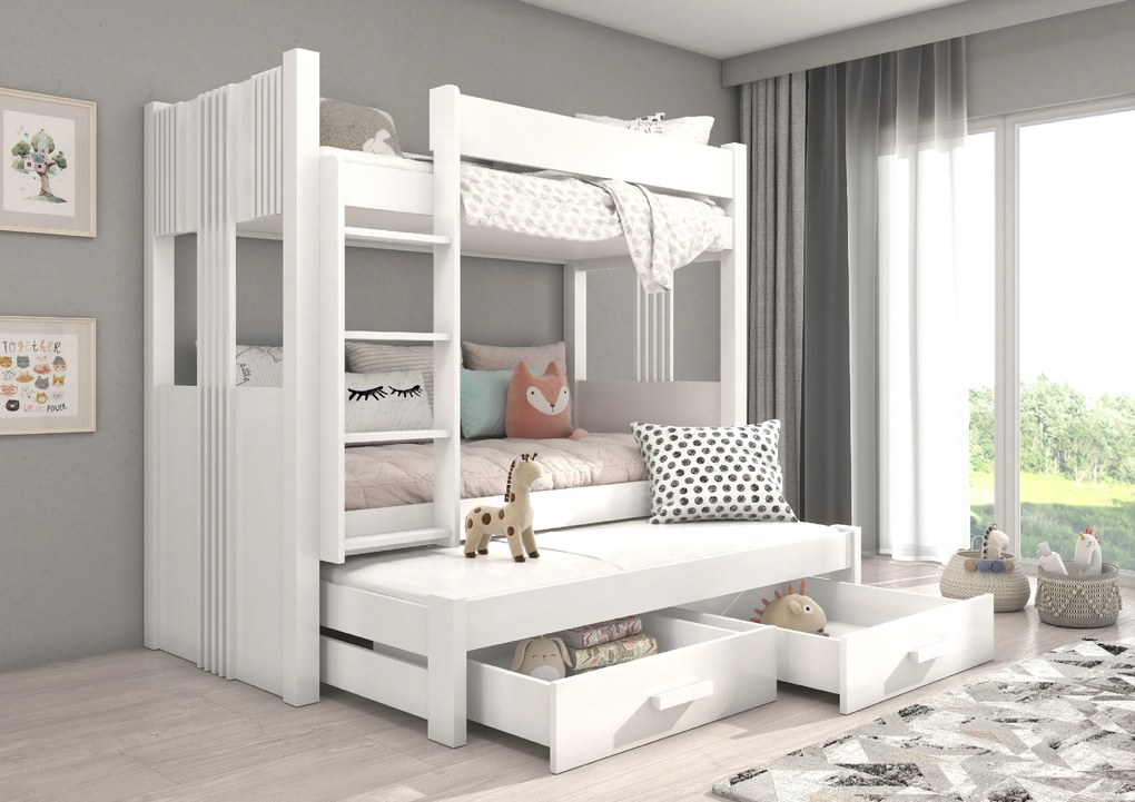 ADRK Furniture Třílůžková patrová postel s matracemi ARTEMA 180x80 CH-ARTE-W-M-180