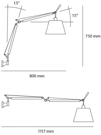 Artemide Tolomeo Basculante 180 Parette, nástěnná lampa do zásuvky s vypínačem, pergamenové stínítko, 1x8W LED E27, max. výška 111,7cm