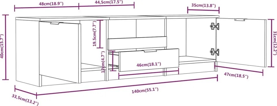 vidaXL TV skříňka 140 x 35 x 40 cm kompozitní dřevo [811452] Barva: šedá sonoma