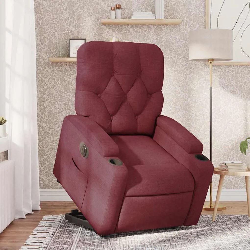 Elektrické zvedací polohovací křeslo vínové textil 3204737