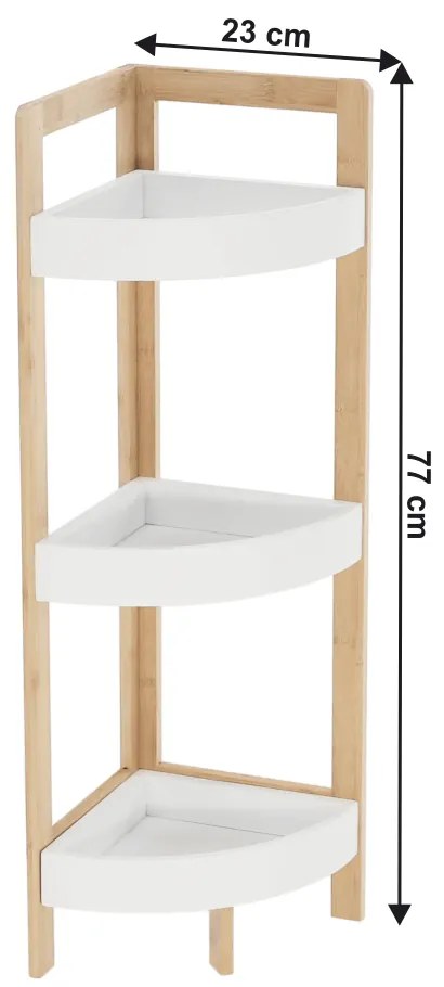 Rohový regál, bílá/přírodní bambus, Tempo Kondela FONG