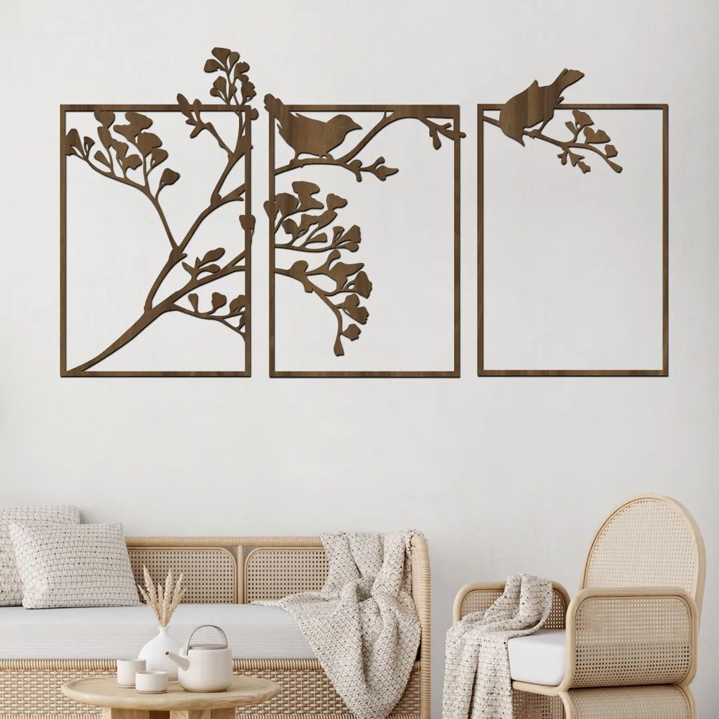 dřevo života 3 dílný dřevěný strom BIRD TREE Zvolte barvu dekoru: Ořech, Rozměry (cm): 110x60