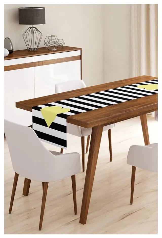 Běhoun na stůl z mikrovlákna Minimalist Cushion Covers Stripes with Yellow Heart, 45 x 140 cm