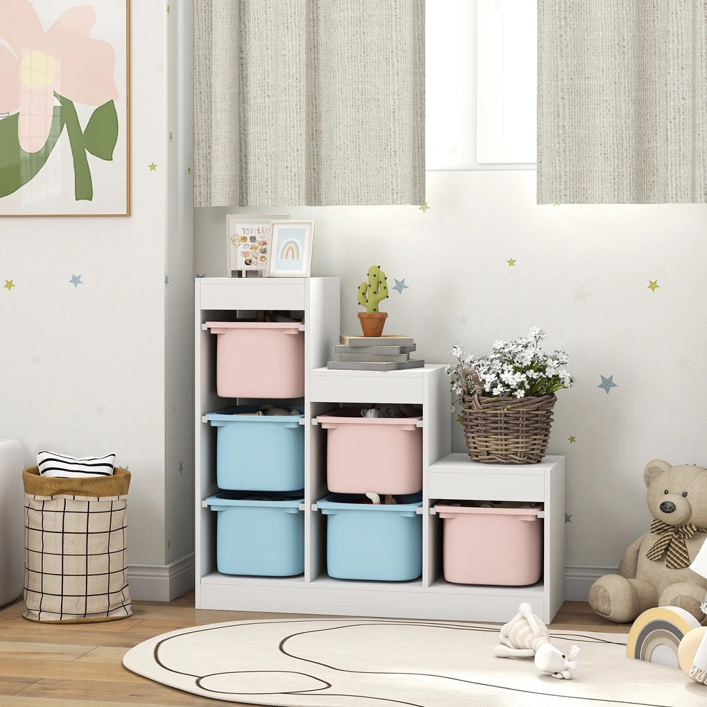 AIYAPLAY Dětský úložný box na hračky se 6 vyjímatelnými boxy, 3 patra, 96 x 38,5 x 90 cm, vícebarevný
