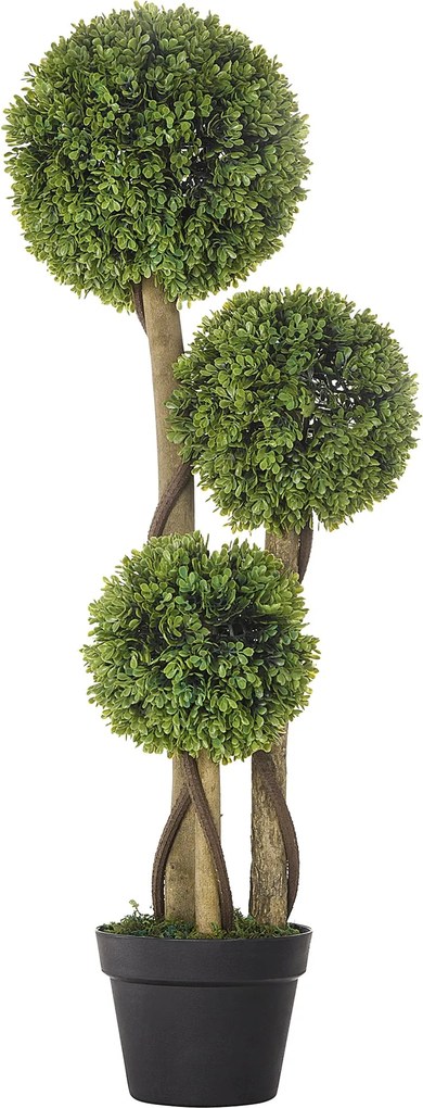 HOMCOM Velký Umělý Buxus 90 cm, UV-Ochranný Umělý Strom, Umělá Rostlina, Plastové Umělé Rostliny v Květináči, Napodobenina Rostliny jako Skutečné pro