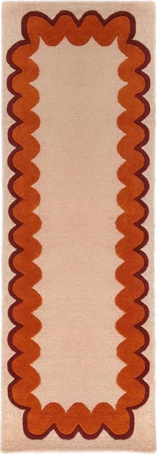 Oranžový/v přírodní barvě ručně tkaný vlněný běhoun 80x230 cm Wiggle Wool – Flair Rugs