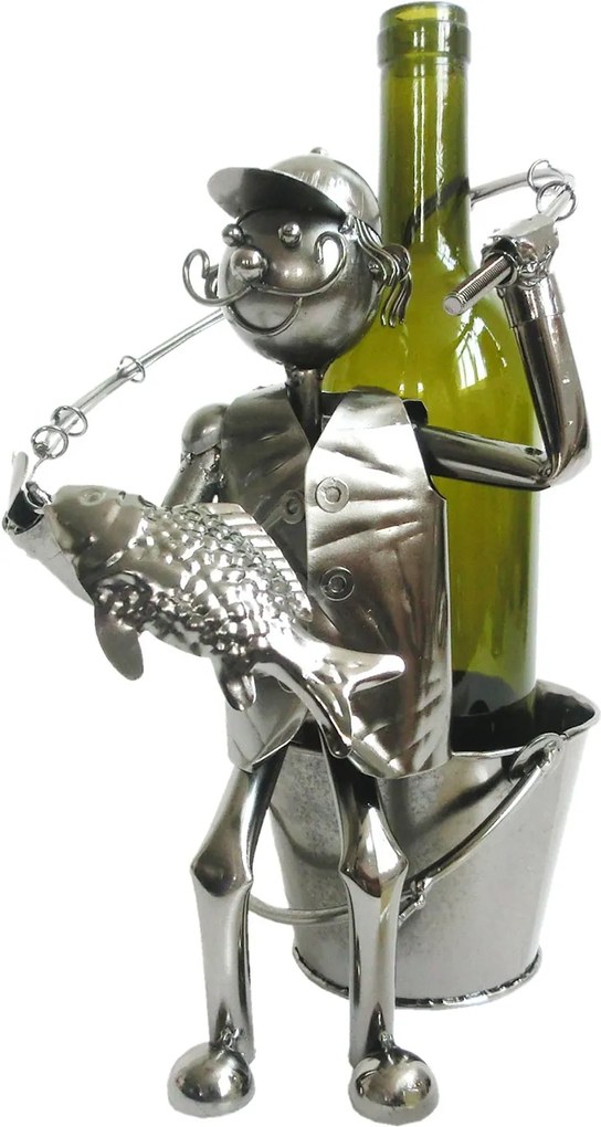 Kovový držák na láhev vína v designu rybáře Chevalier - 21*15*26 cm