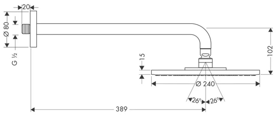 Hansgrohe Raindance S, hlavová sprcha 240 1jet se sprchovým ramenem, chromová, HAN-27474000
