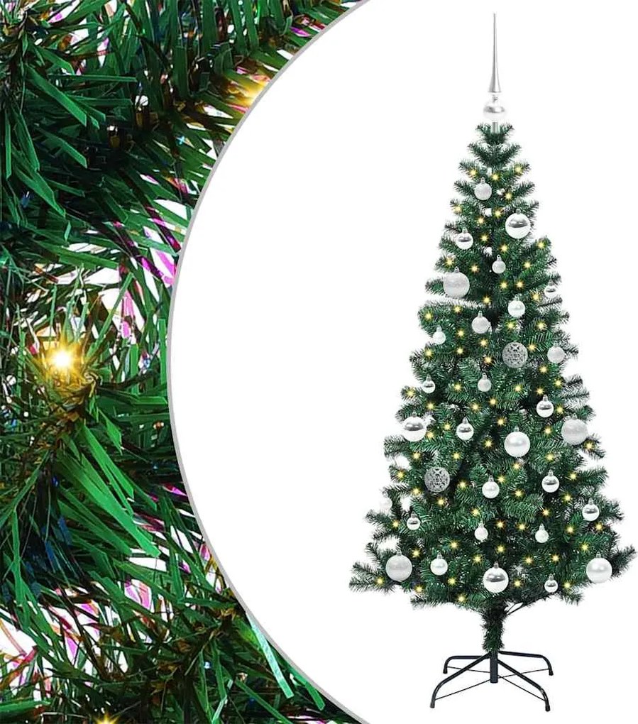 Umělý osvětlený vánoční stromeček Zelená 150 cm PVC a kov 3396754