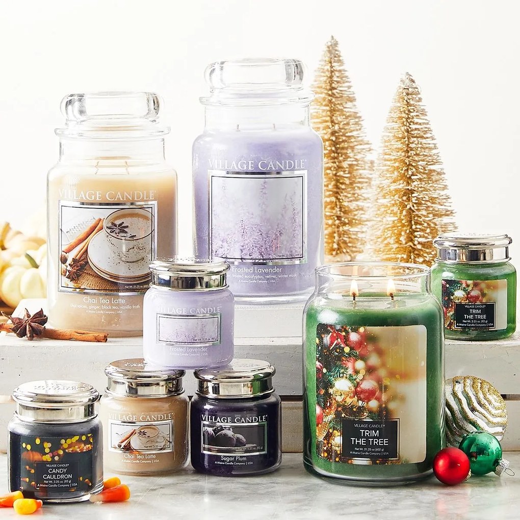 VILLAGE CANDLE Svíčka Village Candle - Frosted Lavender 602 g, fialová barva, sklo, vosk