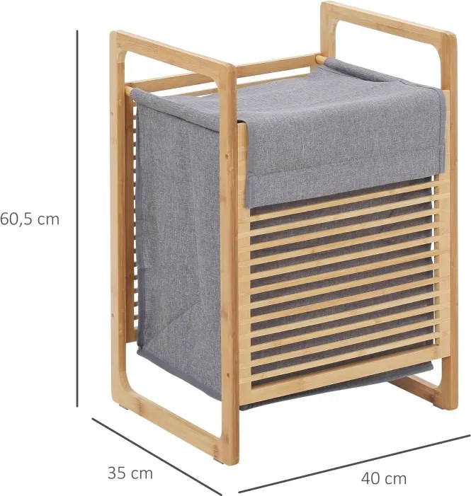 Koš na prádlo s omyvatelnou taškou, bambus / polyester, 40 x 35 x 60,5 cm 850-151