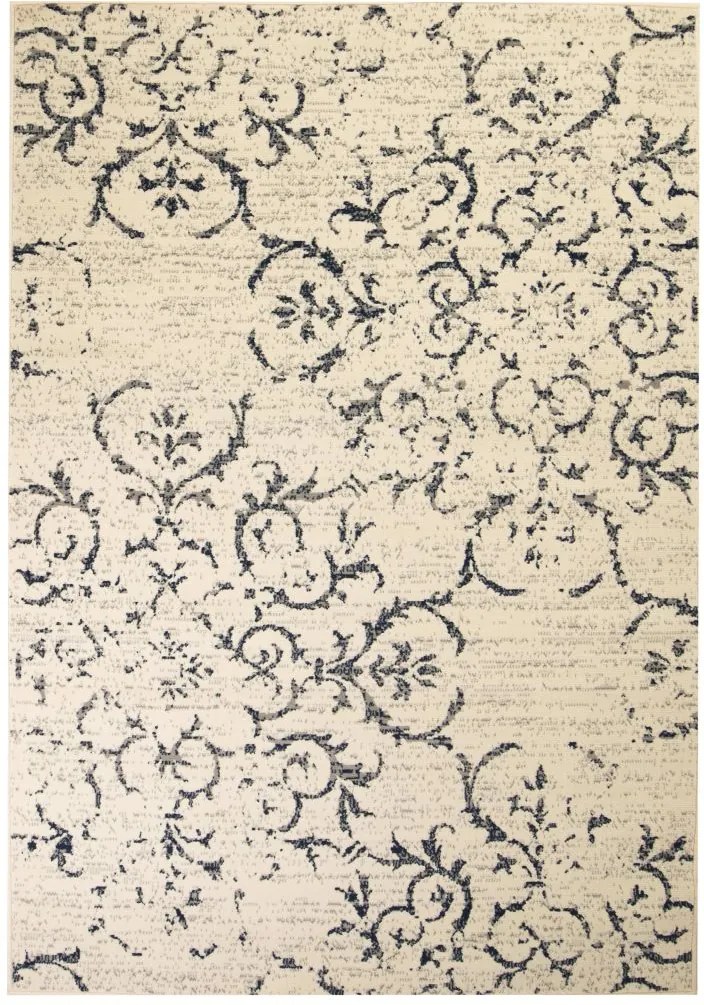 Moderní koberec s květinovým vzorem -  béžovo-modrý | 80x150 cm