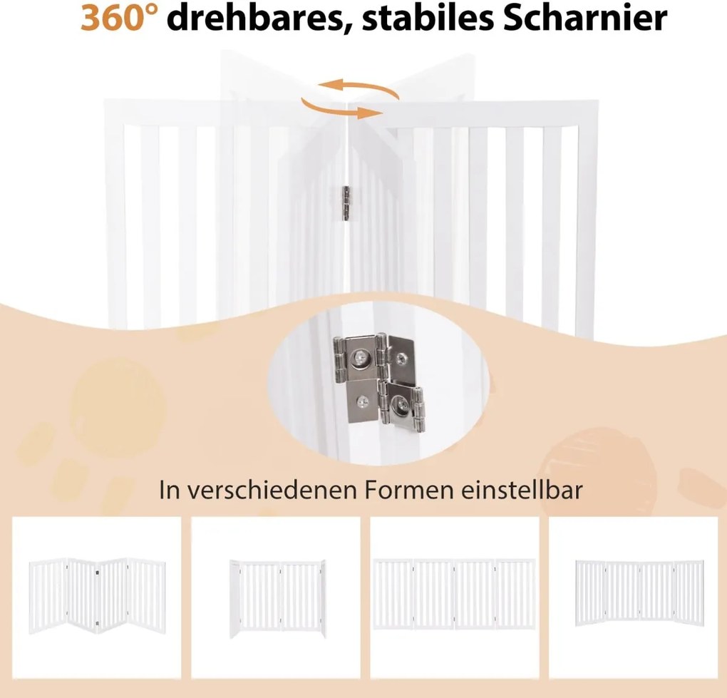 Costway Zábrana pro psy 89 cm vysoká 4 panely ochranná dřevěná skládací, bílý