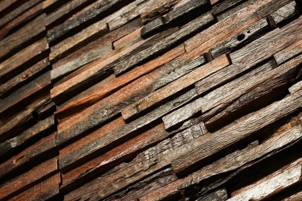 Dřevěná lodní mozaika  - obkladový panel 600 x 300 x 7 - 14 mm (0,18 m²)