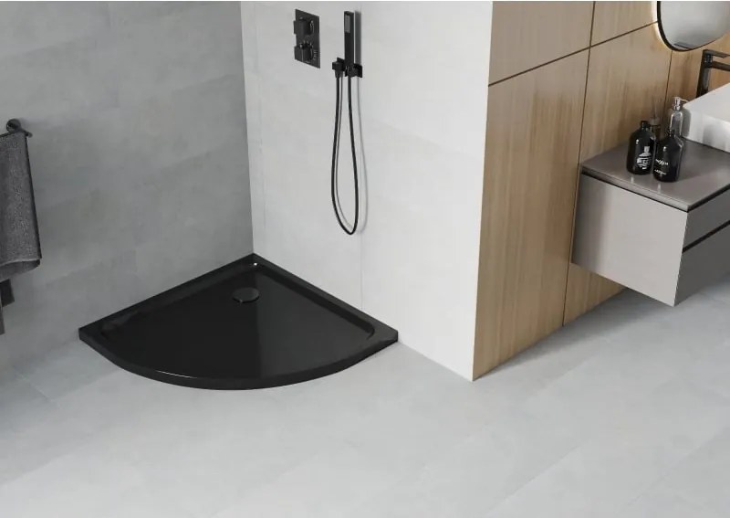 Mexen Flat polokruhový sprchový kout slim 100 x 100 cm, černý, sifon černý - 41701010B