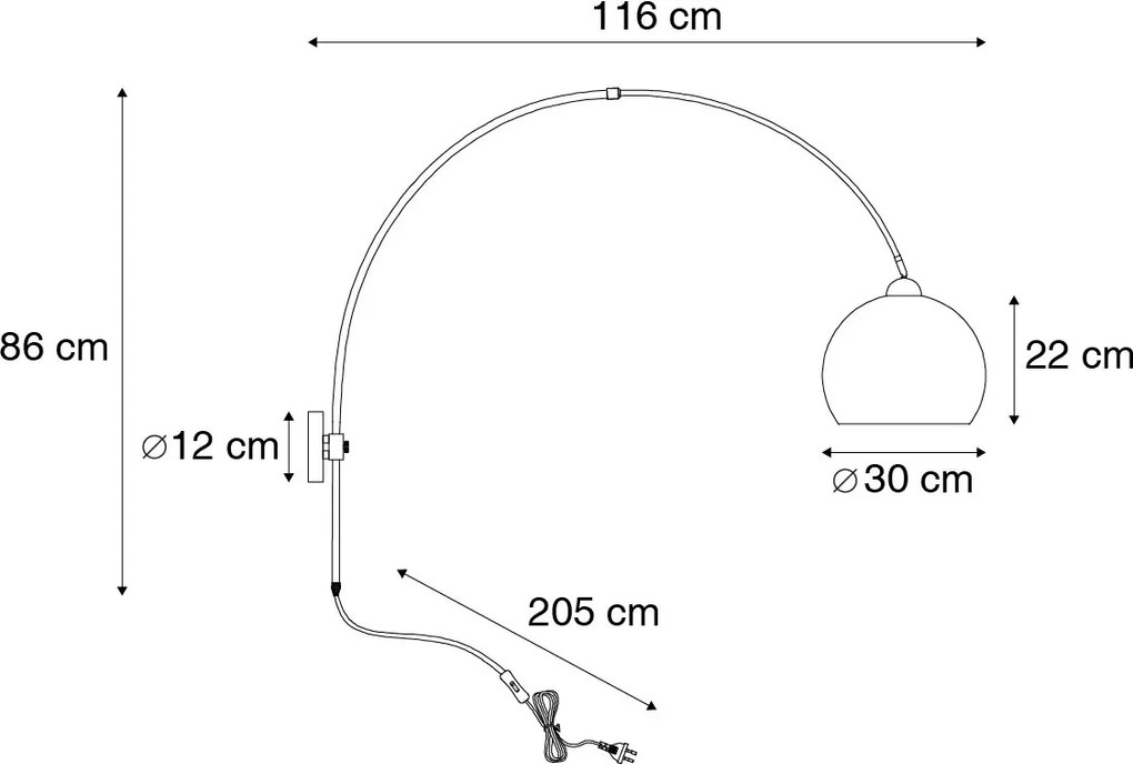 Chytrá oblouková nástěnná lampa ocelová s bílým stínidlem vč. WiFi G125 - Bow