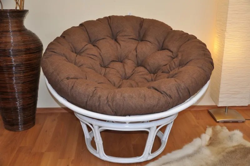 Axin Trading Ratanový papasan 115 cm bílý s polstrem Polstr: Hnědý melír
