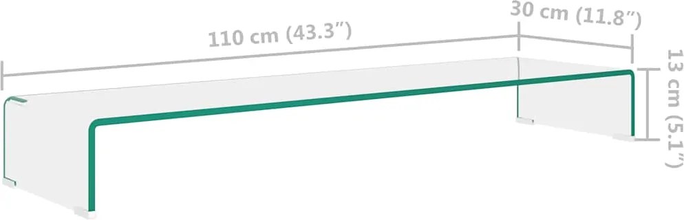 TV stolek / podstavec na monitor čiré sklo 110x30x13 cm 244132