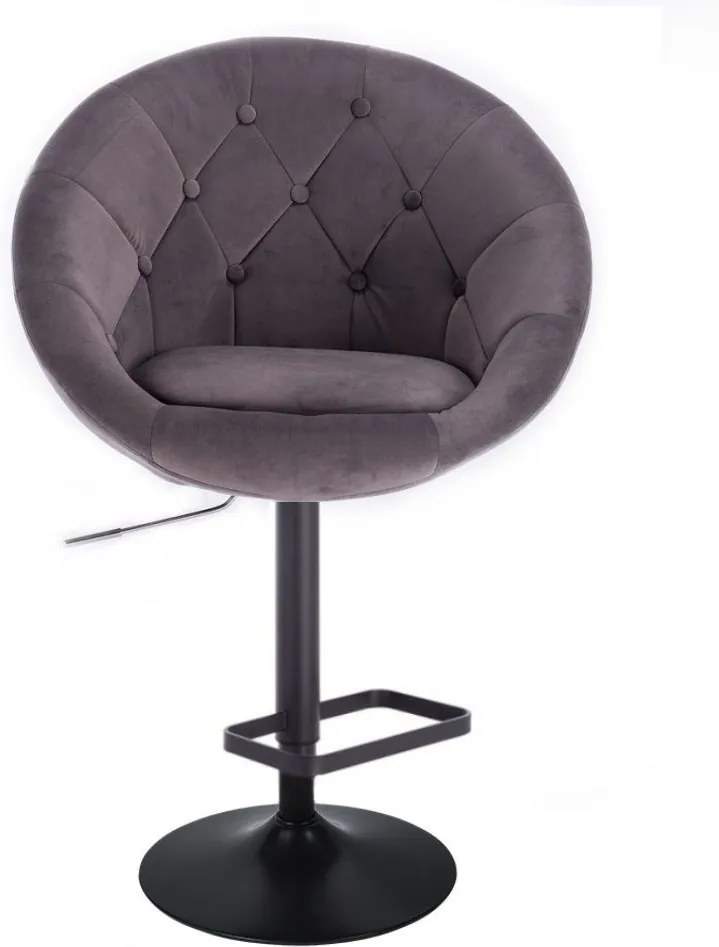 LuxuryForm DESIGN Barová židle VERA VELUR na černé kulaté podstavě - tmavě šedá
