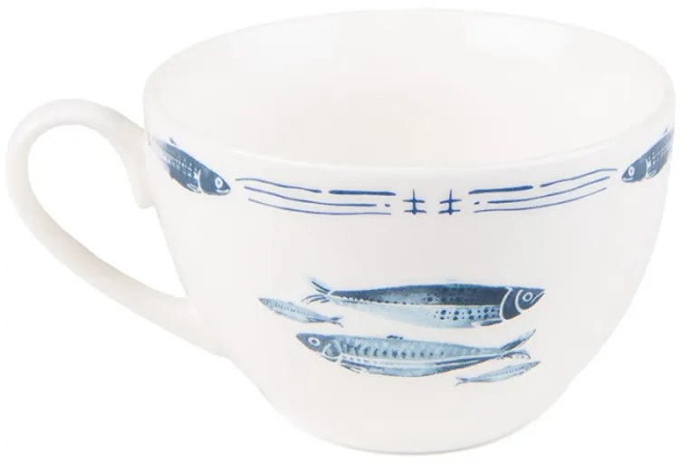 Porcelánový šálek s podšálkem s rybkami  Fish Blue – 12x6x6 cm