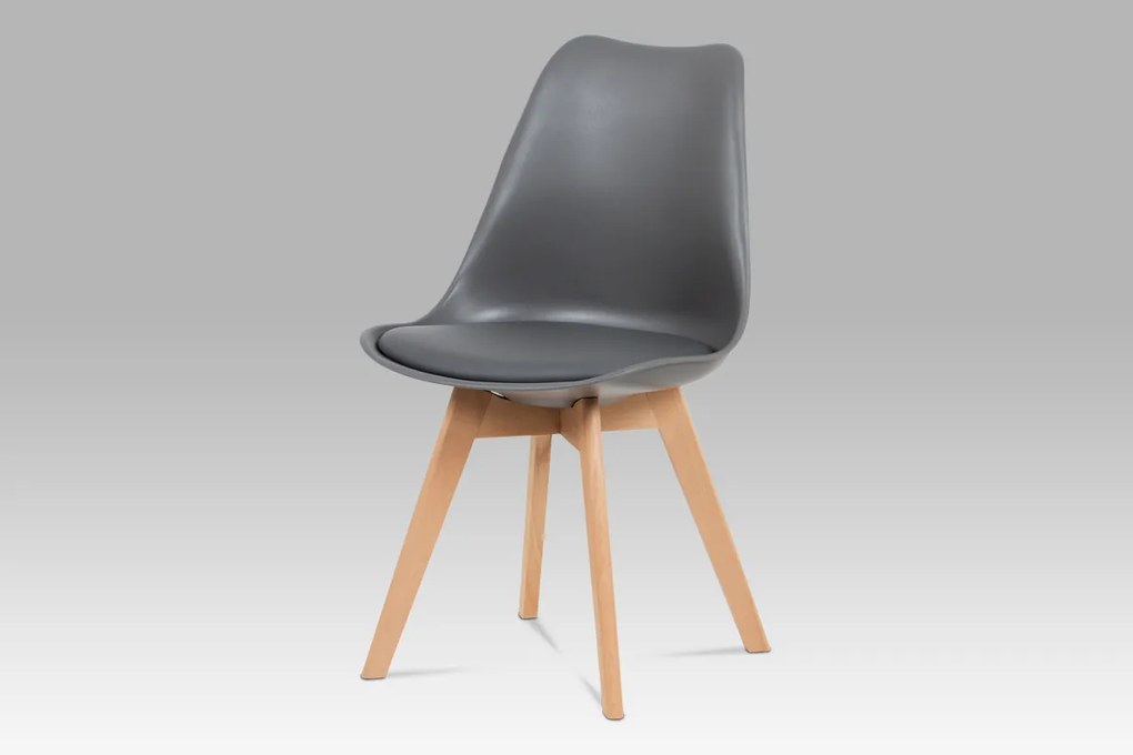 Artium Jídelní židle plast šedý / koženka šedá / masiv buk - CT-752 GREY