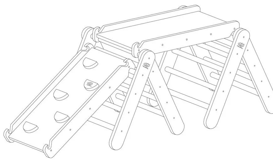 Šedý/v přírodní barvě pikler trojúhelník z borovicového dřeva 265x61x60 cm Montessori – Meowbaby